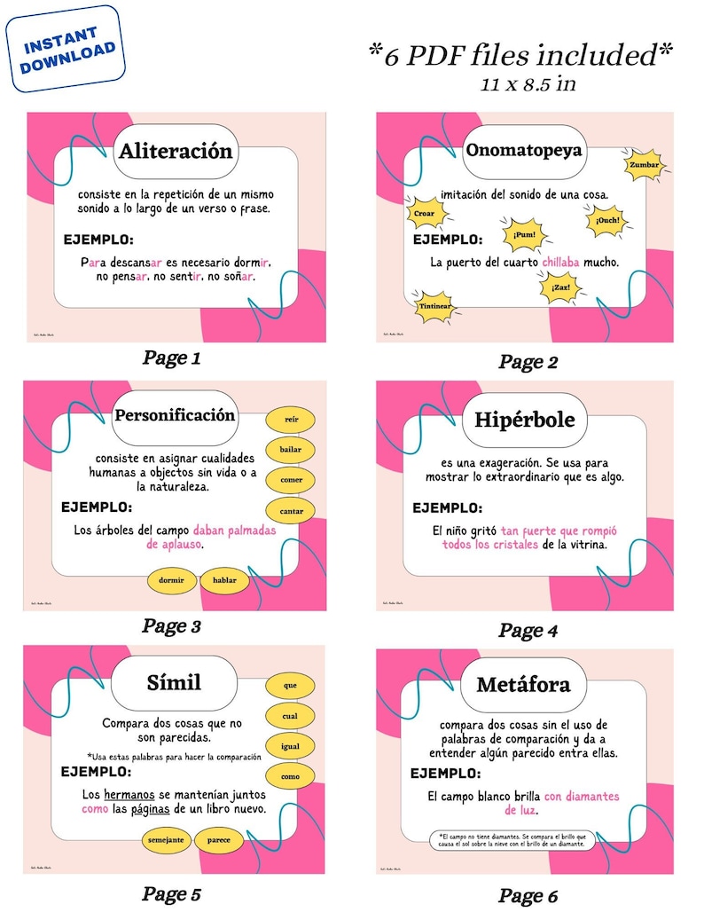 Printable Spanish Figurative Language Charts, Figurative Language ...