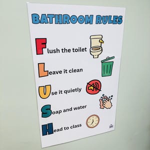 FLUSH Bathroom Rules Anchor Chart, Classroom Bathroom Poster, Kid ...