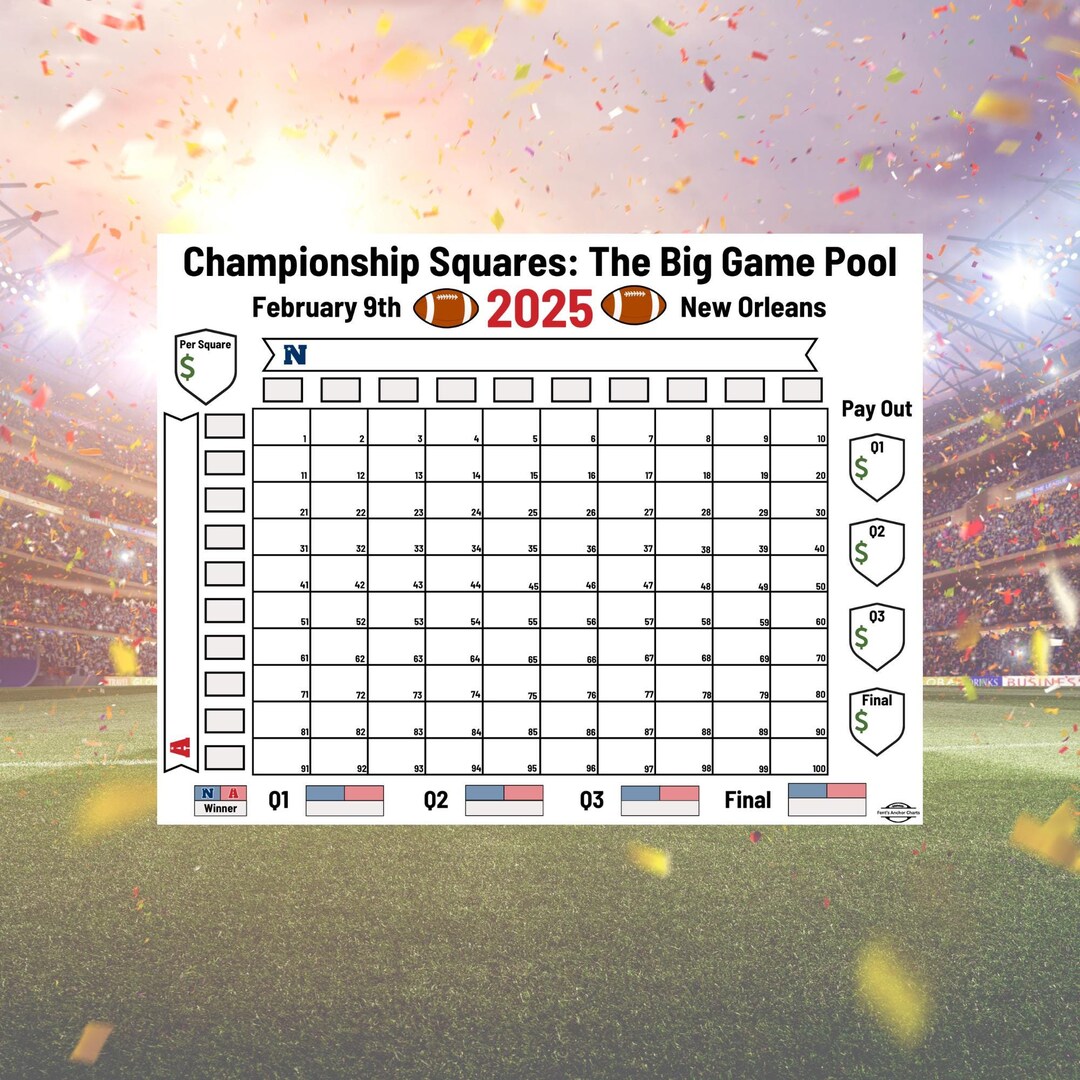 Super Bowl Boxes Printable, Super Pool Squares Football Pool, 100 ...