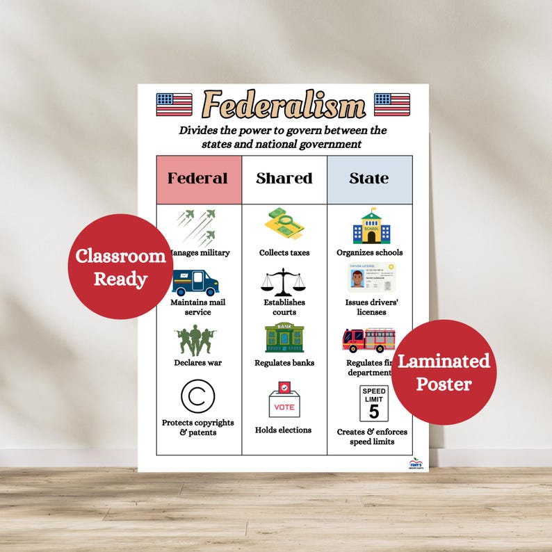 Federalism Anchor Chart | US Government Powers Laminated Poster - Etsy