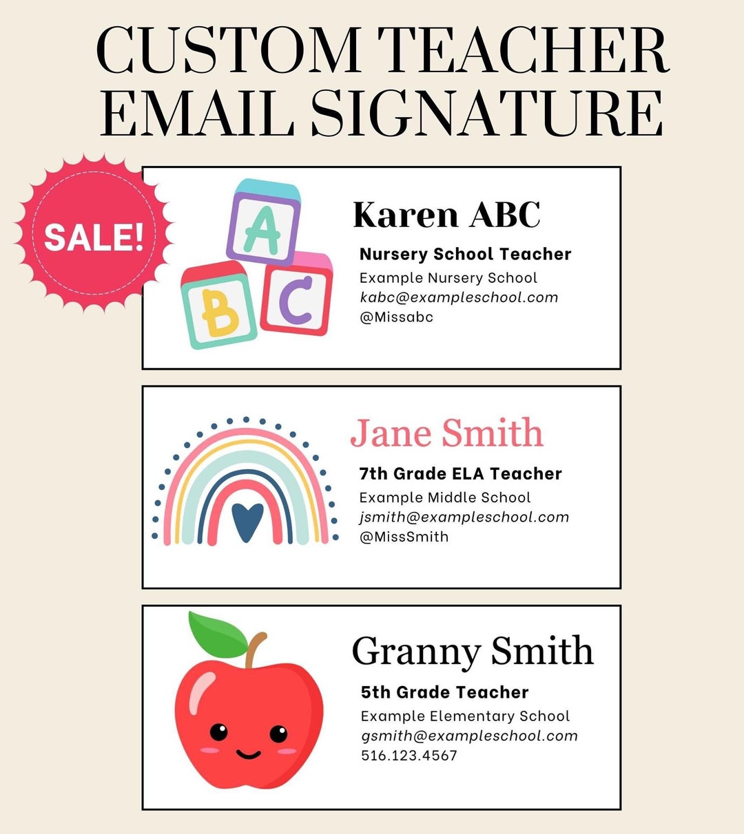 Custom Teacher Email Signature, Personalized Email Signature for ...