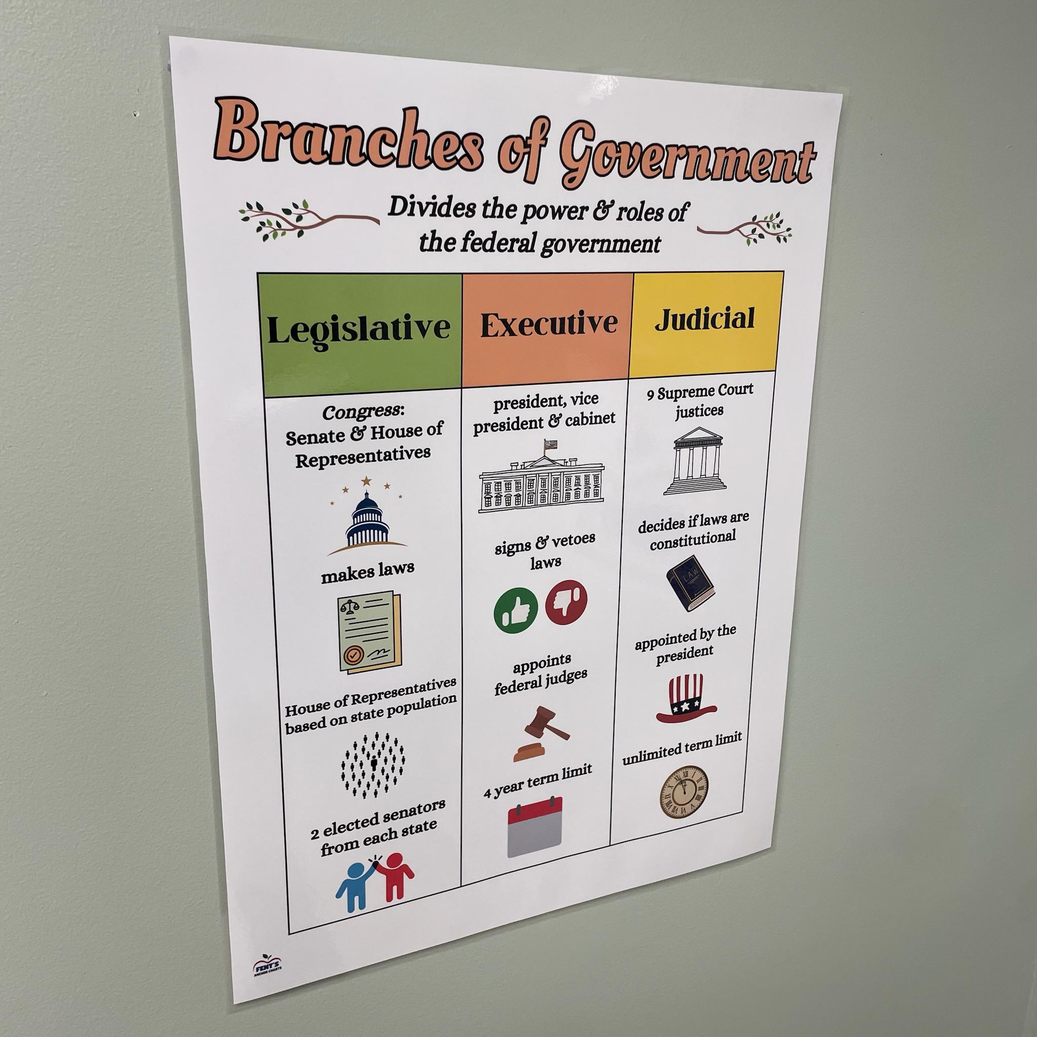 Three Branches of Government Anchor Chart, Separation of Powers ...