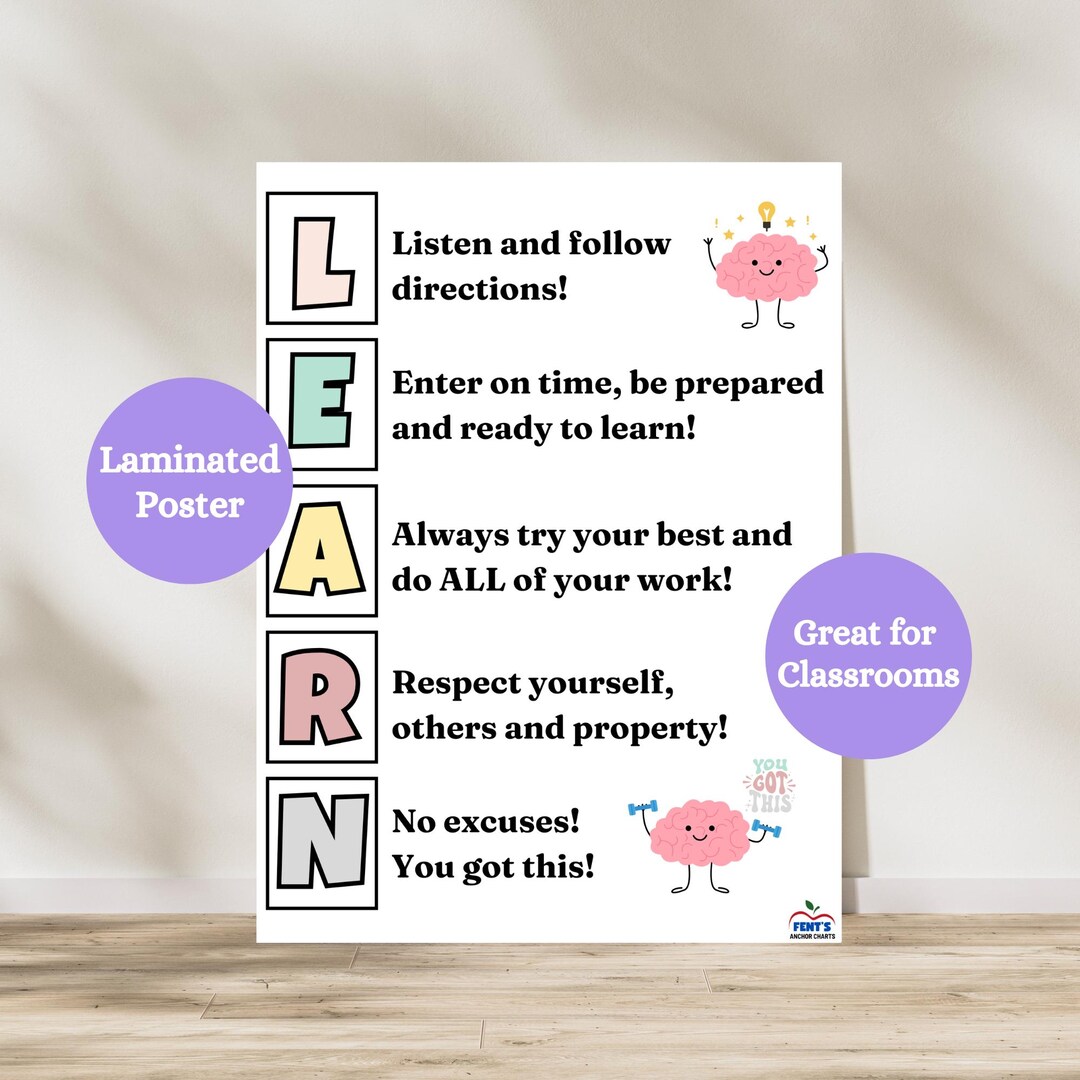 LEARN Classroom Expectations Laminated Anchor Chart | Classroom ...