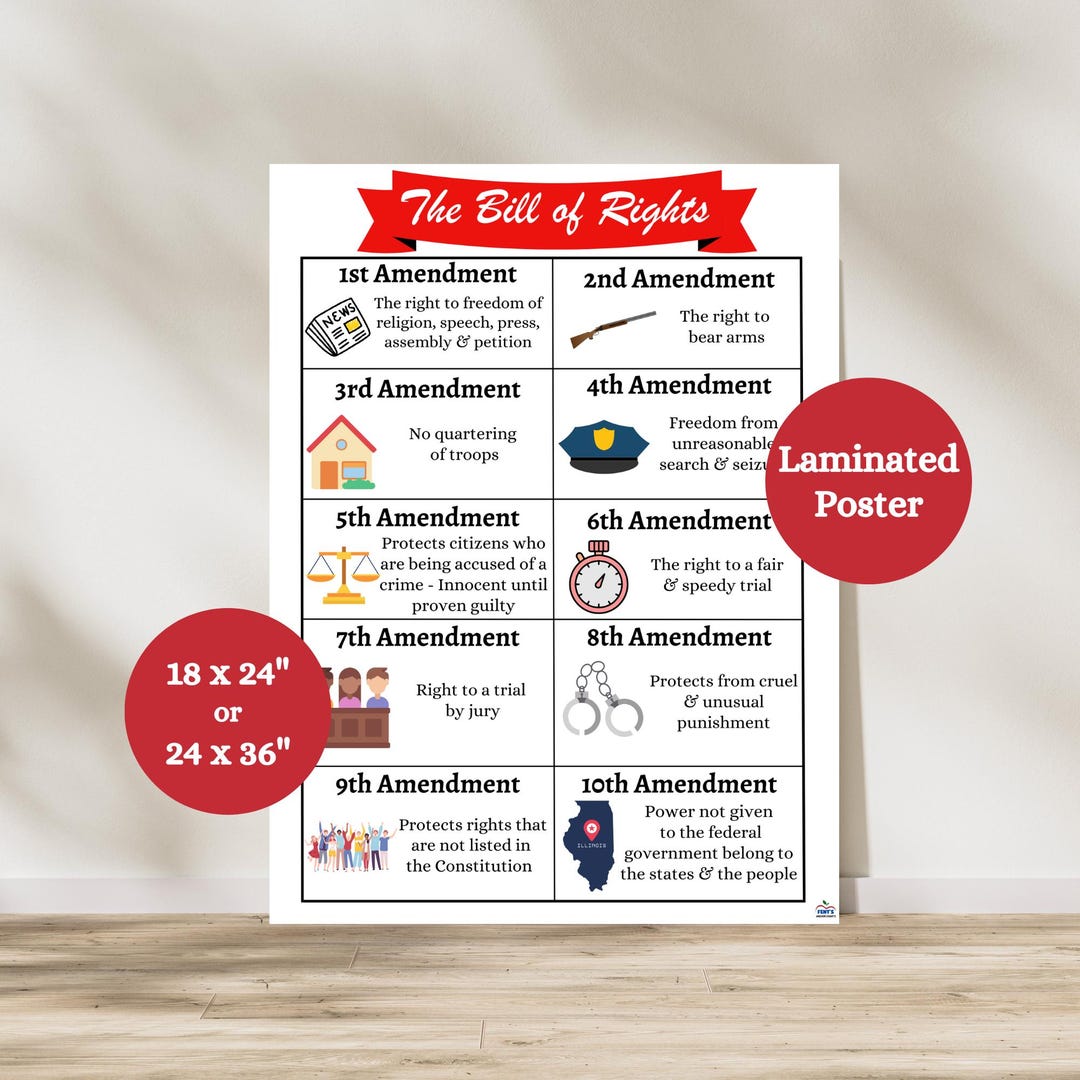Bill of Rights Anchor Chart, 10 Amendments Poster, US Constitution Poster, History Classroom ...