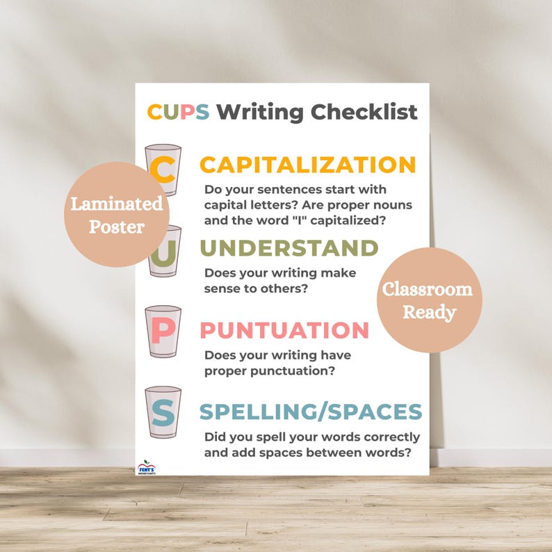 CUPS Writing Revision Anchor Chart | ELA Classroom Laminated Poster - Etsy