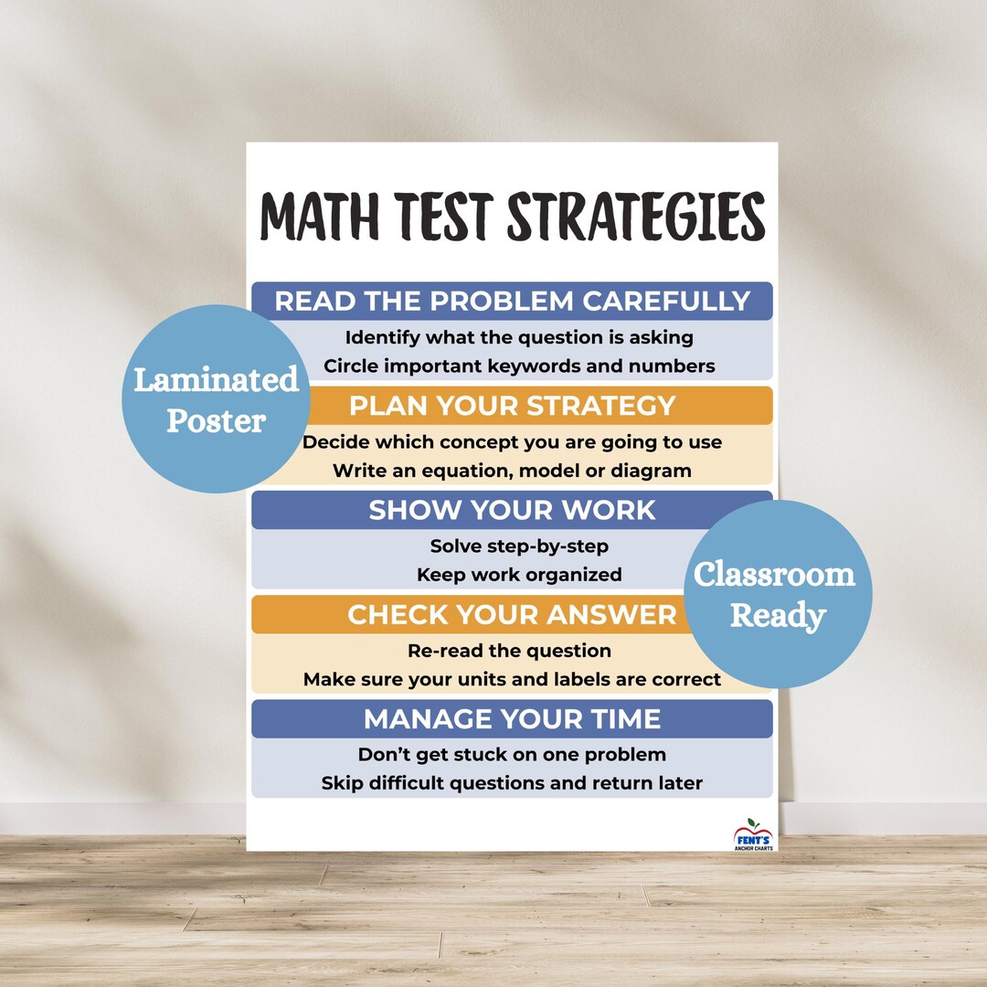 Math Test Taking Strategies Laminated Anchor Chart | Math Classroom ...