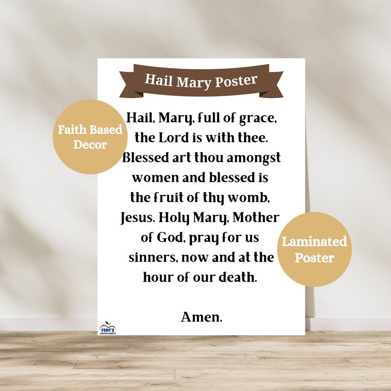 Hail Mary Prayer Laminated Poster | Catholic Classroom Decor - Etsy