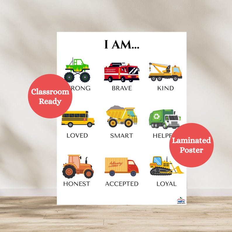 I Am Positivity Traits Poster, Truck Affirmation Poster for Boys ...