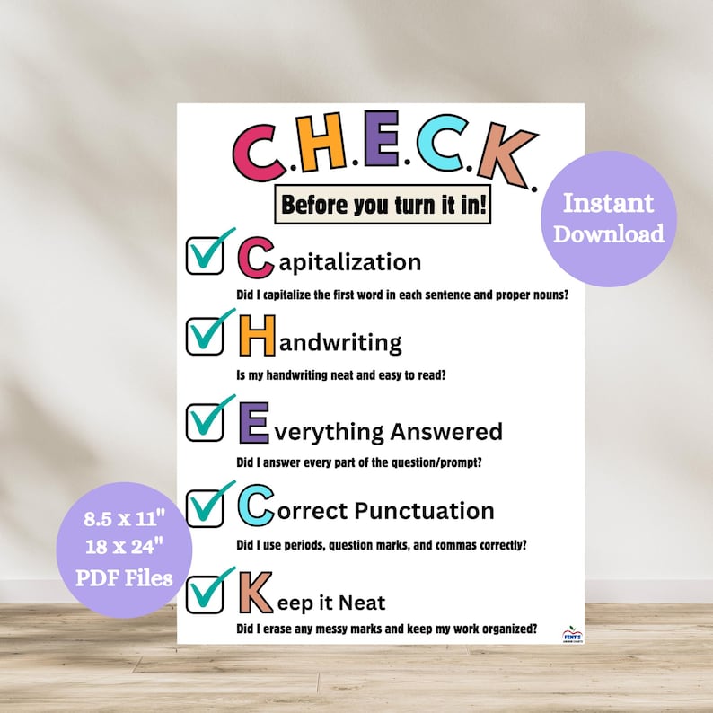 Printable I'm Done Checklist, Writing Checklist Poster, Turn-in ...
