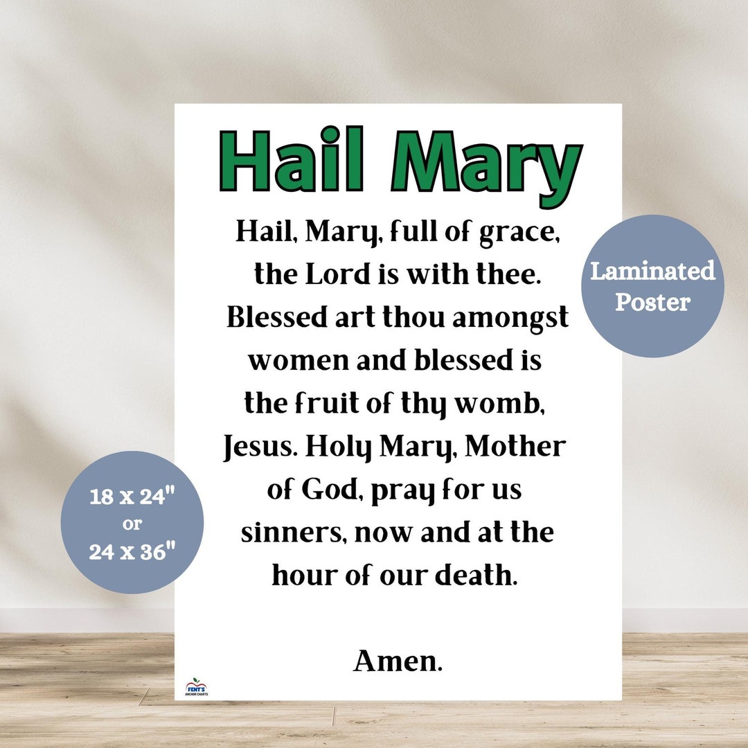 Hail Mary Prayer Poster, Hail Mary Prayer Classroom Print, Religious ...