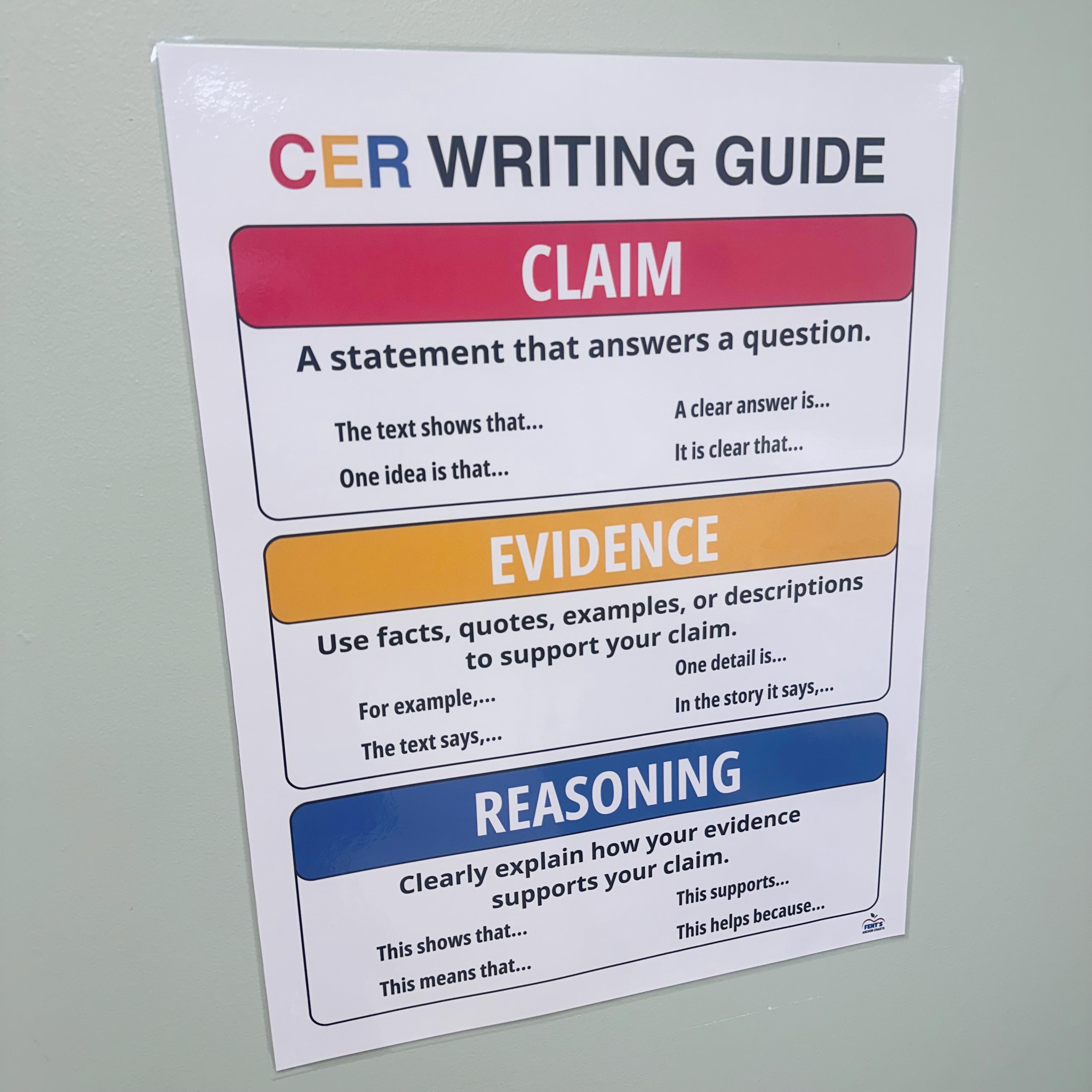 CER Writing Anchor Chart | Claim Evidence Reasoning Laminated Poster - Etsy