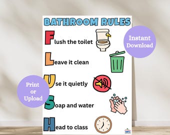 Bathroom Rules Anchor Chart, Classroom Bathroom Poster, Kid Bathroom ...