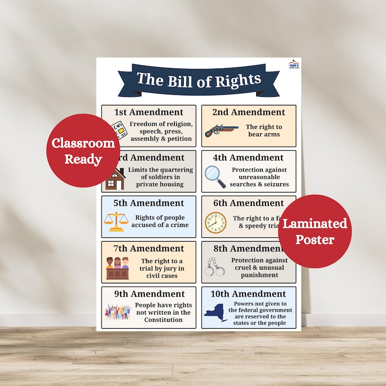 Bill of Rights Anchor Chart | High School Civics Classroom Poster | 10 ...