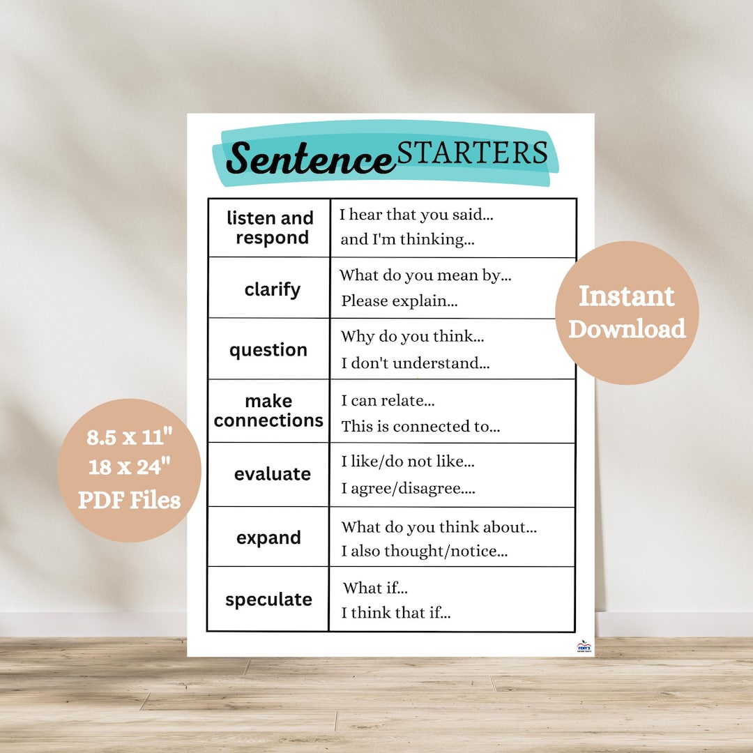 Printable Sentence Starters for Writing, Anchor Chart for Sentence ...