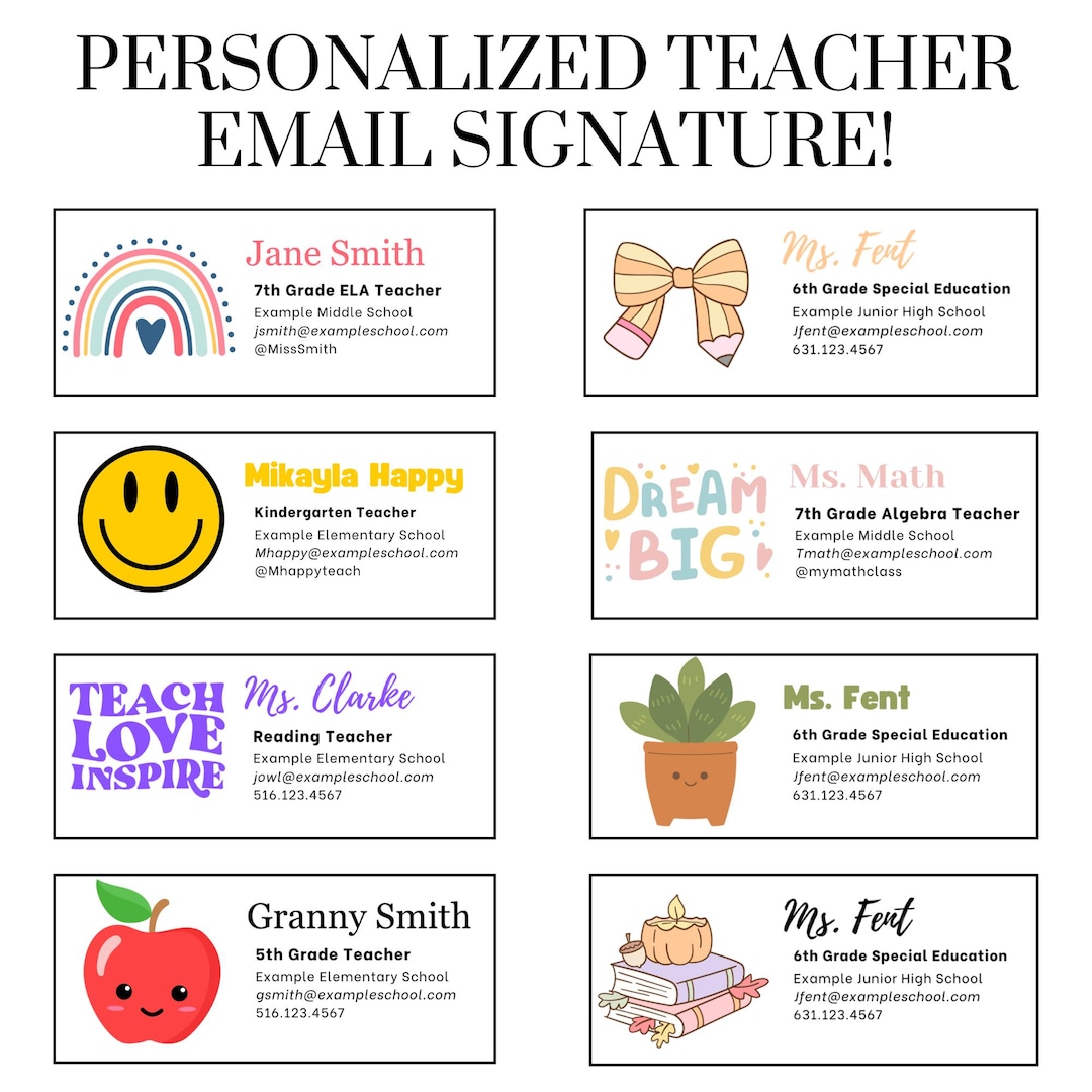 Teacher Email Signature, Personalized Teacher Email Signature, School ...