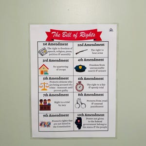 Bill of Rights Anchor Chart, 10 Amendments Poster, US Constitution Poster, History Classroom ...