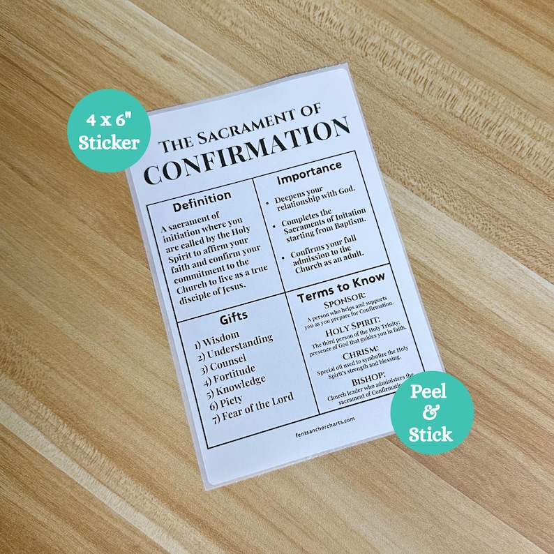 Sacrament of Confirmation Poster, Thermal Printer Anchor Chart Sticker ...
