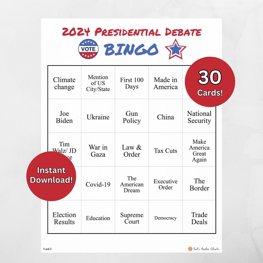 Presidential Debate Bingo, Trump Harris Debate Bingo, Printable Debate ...