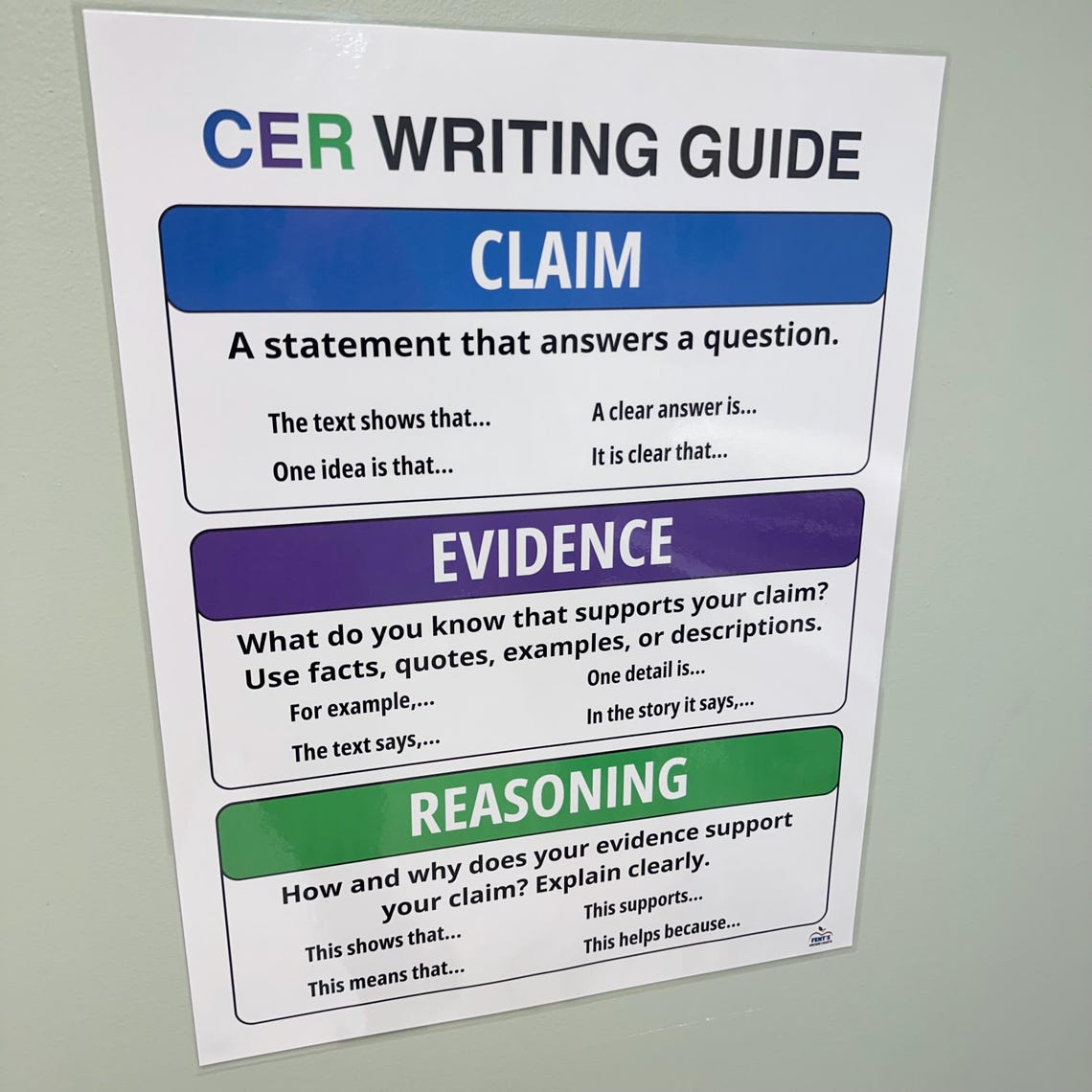 CER Writing Laminated Anchor Chart | Claim Evidence Reasoning Poster - Etsy