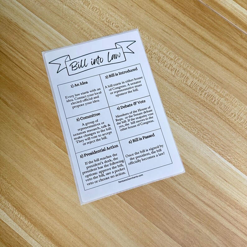 Bill Into Law Anchor Chart, How a Bill Becomes a Law Poster, Anchor ...