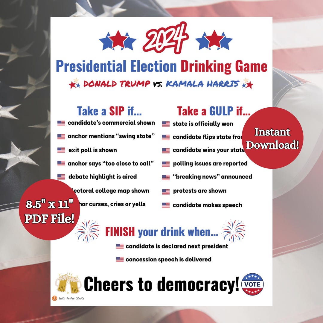 2024 Presidential Election Drinking Game, Election Night Party Game ...