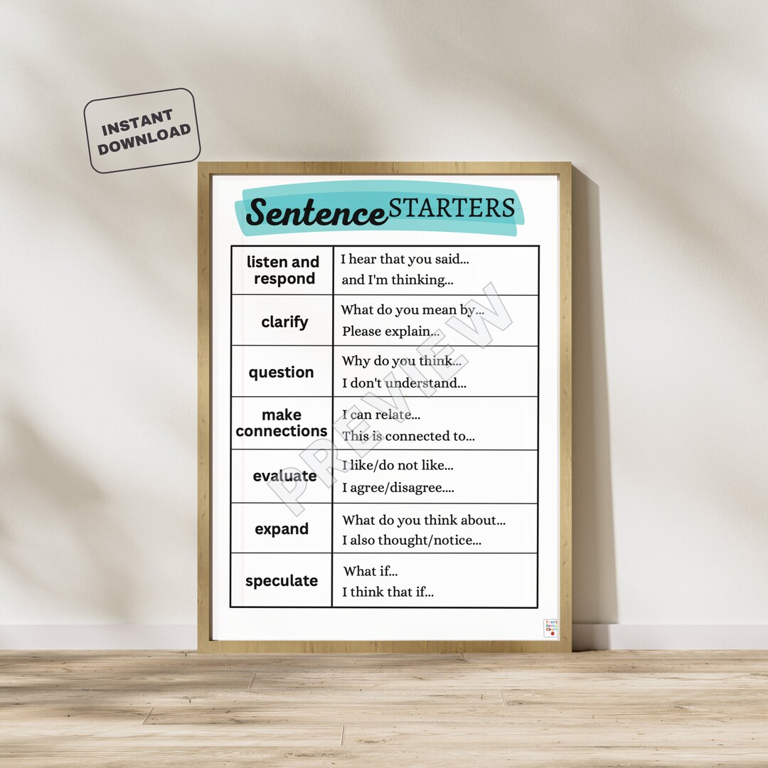 Printable Sentence Starters Worksheet, Sentence Starters Anchor Chart ...