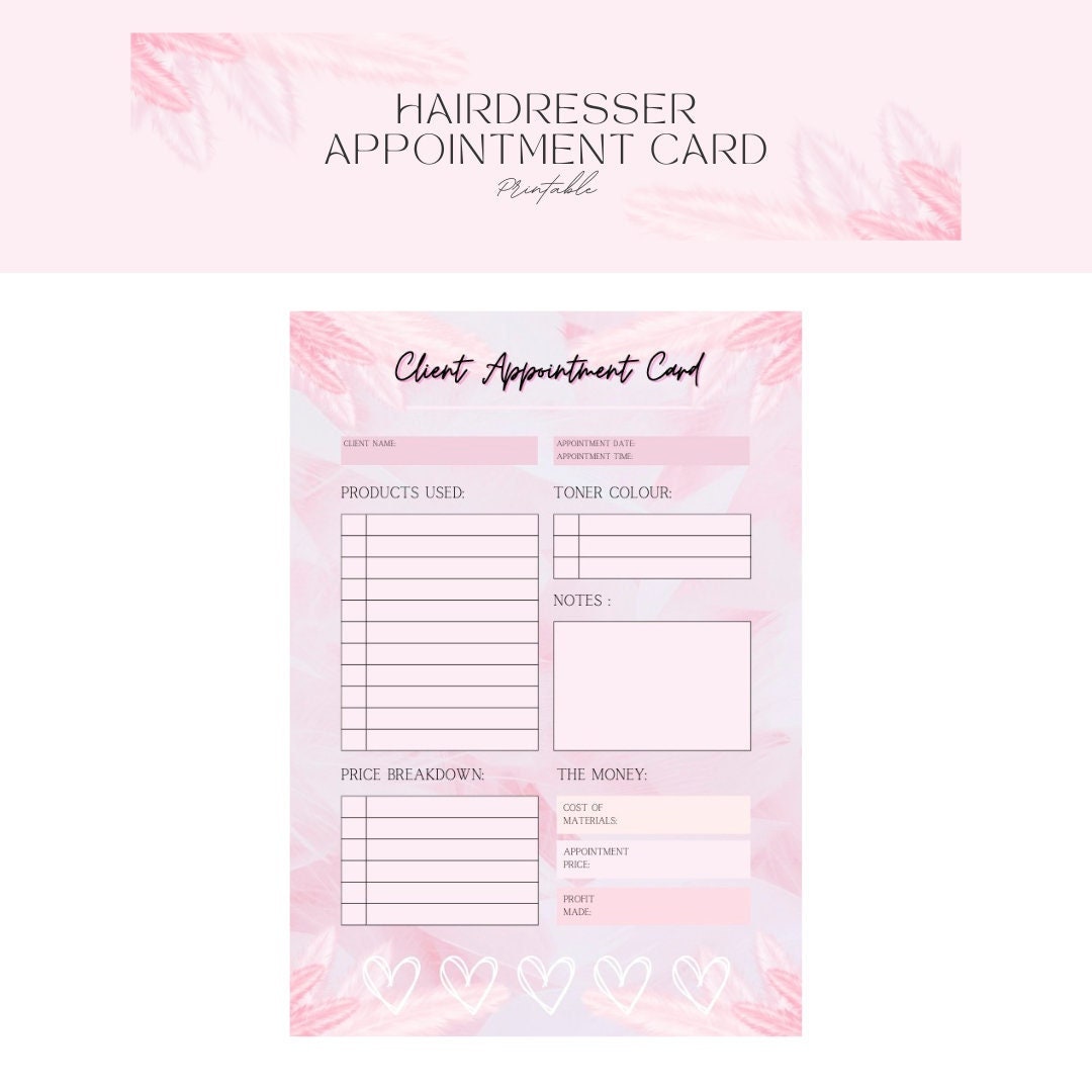 Hairdresser Appointment Card - Printable PDF - Etsy