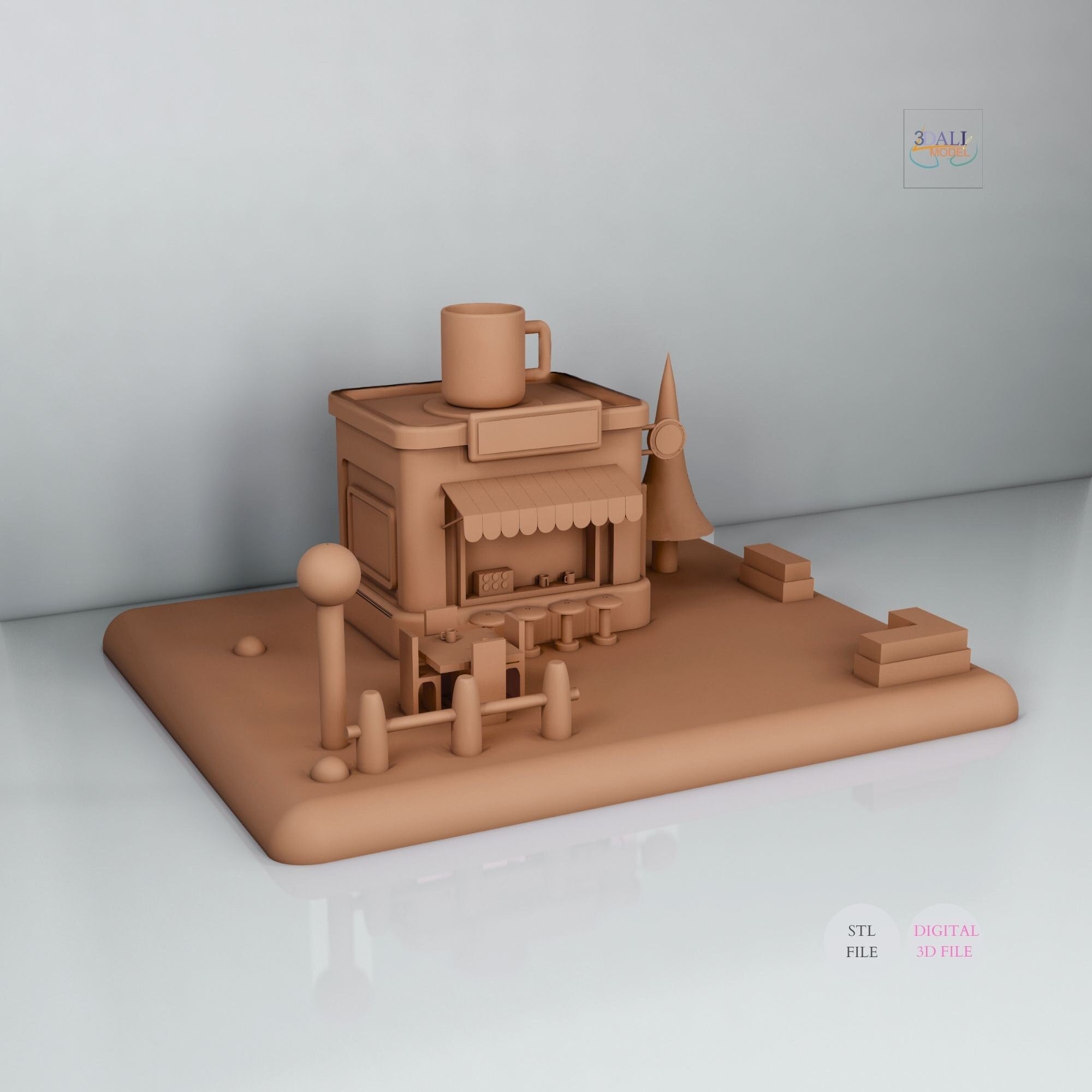 3D Dollhouse STL Files Cafe STL Files for 3D Printing Miniature 3D ...