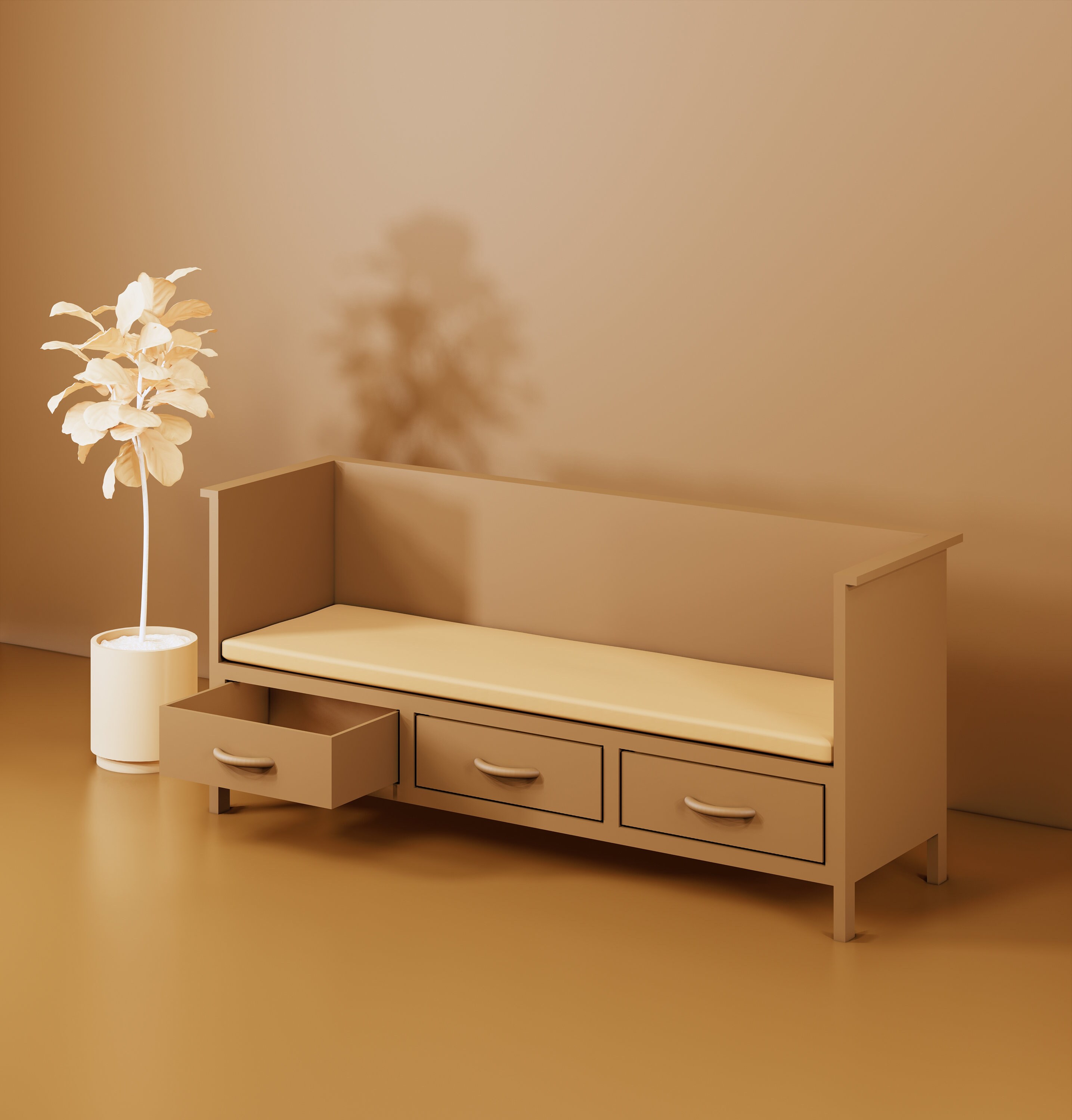 3D Dollhouse STL Files Modern Couch With Drawers STL Files for 3D ...
