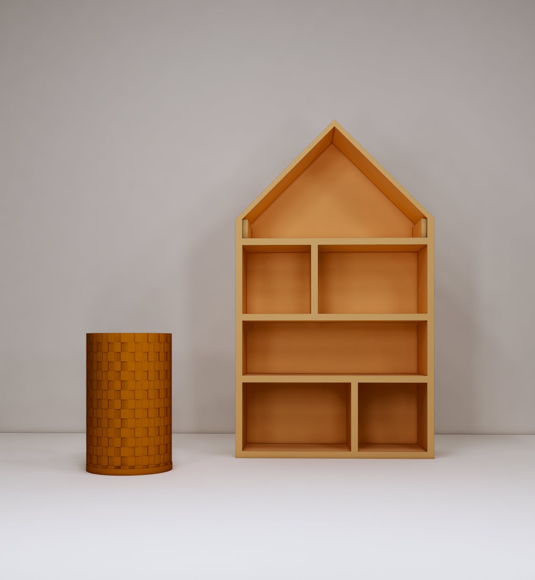 3D Dollhouse STL Files Modern House Bookcase and Basket STL Files for ...