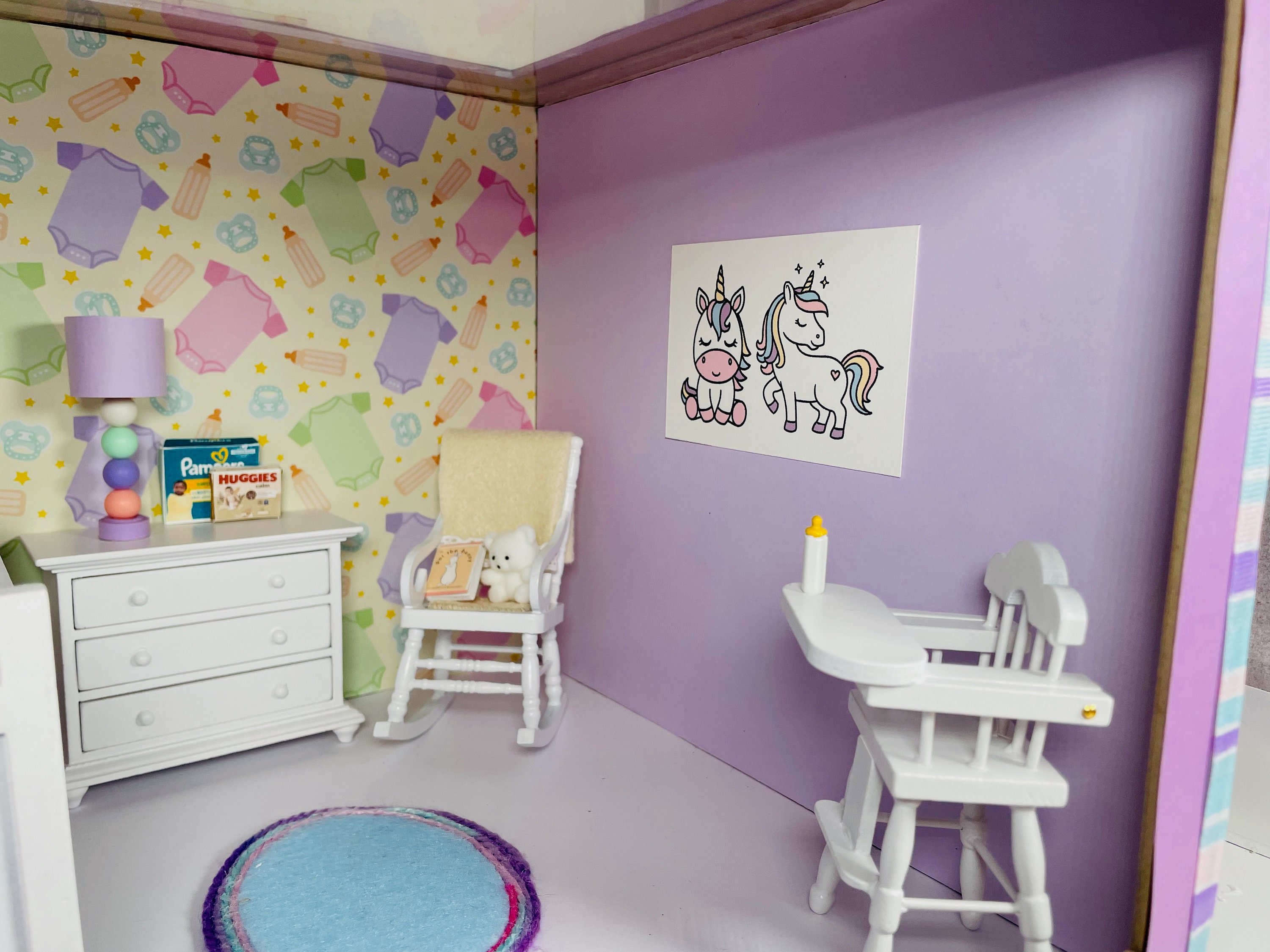 Miniature Lavender/pastel Nursery Room Box 12:1 Scale Baby Shower New ...