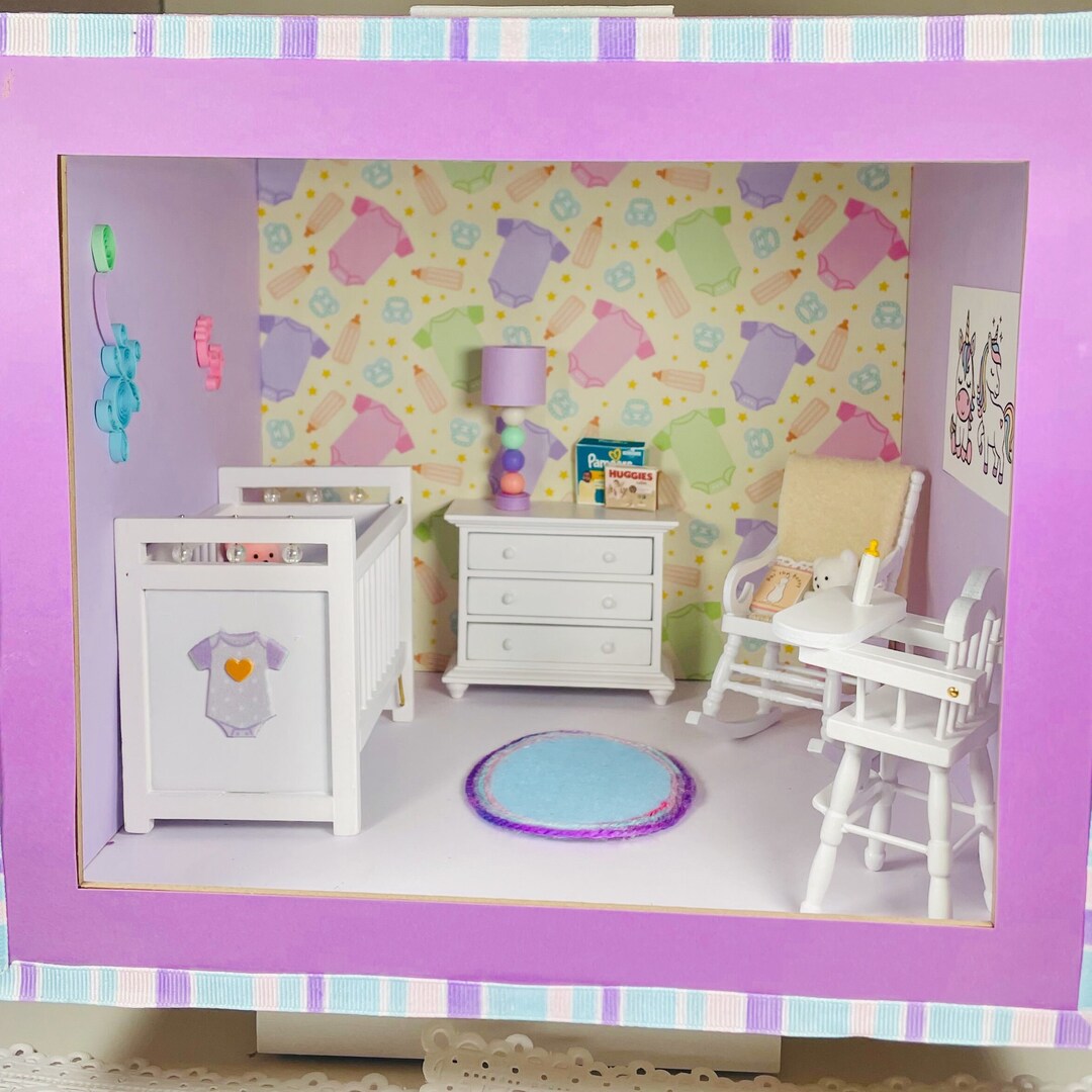 Miniature Lavender/pastel Nursery Room Box 12:1 Scale Baby Shower New ...