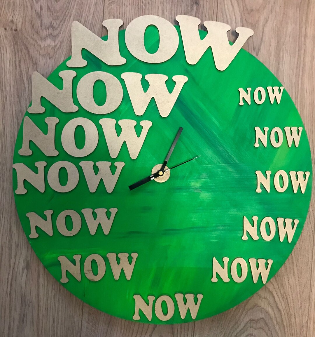 Wall Clock Now 48cm Diameter MDF, Laser Cut Hand Painted Green and ...