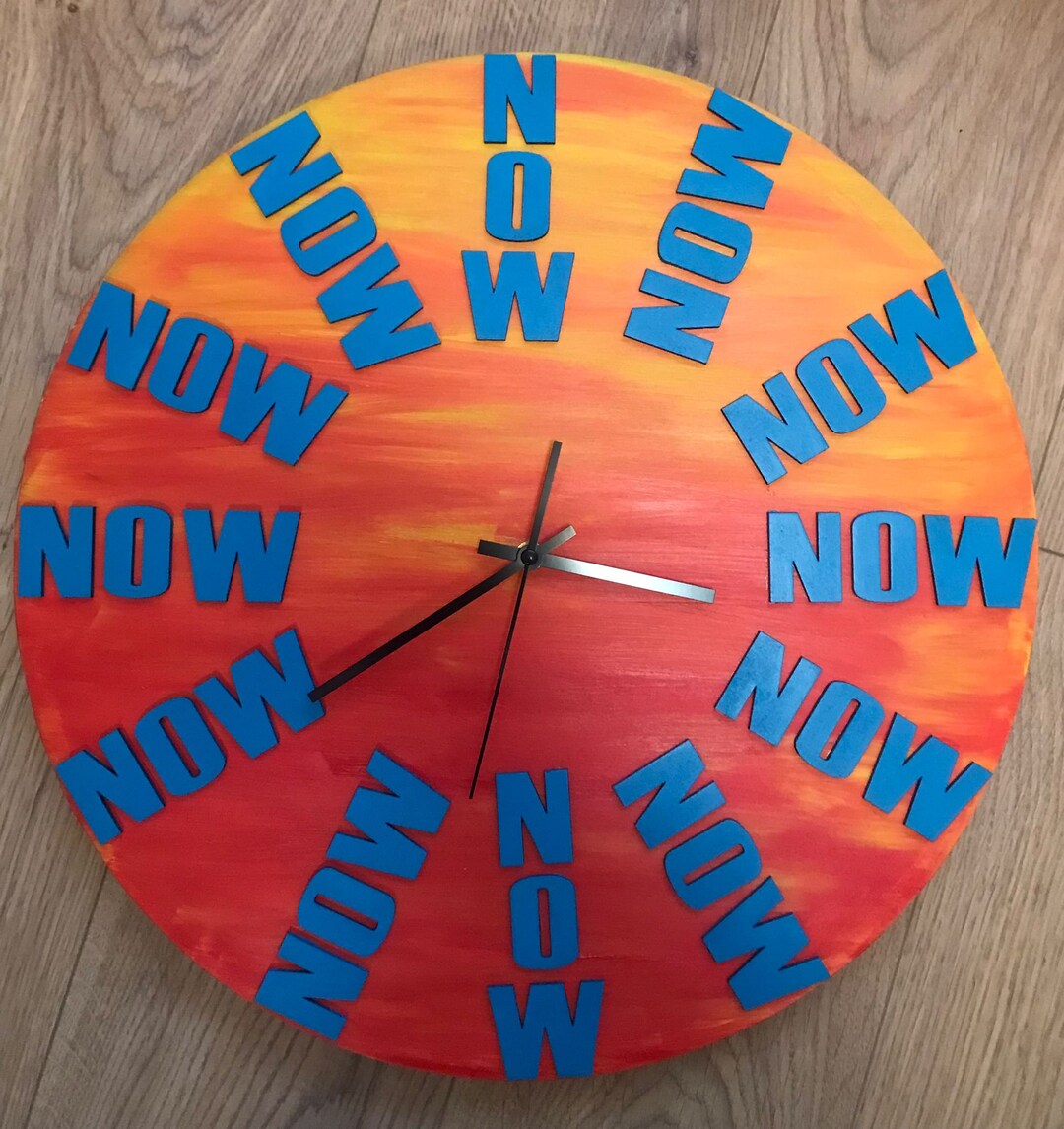 Wall Clock Now 48cm Diameter MDF, Laser Cut Hand Painted Orange and ...