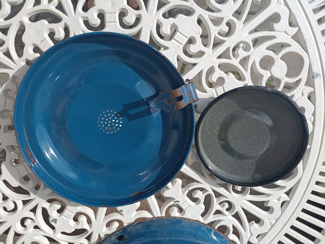 Two in an Enameled Grease Bath - Enamelware - Vintage Dish - Vintage ...