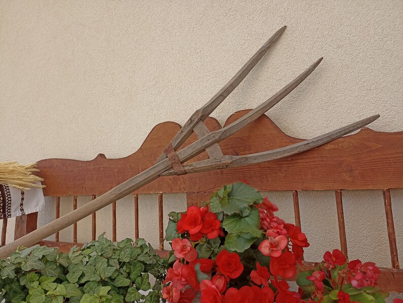 Bulgarian Big Wooden Fork Village Tool Rustic Decoration Pitchfork ...