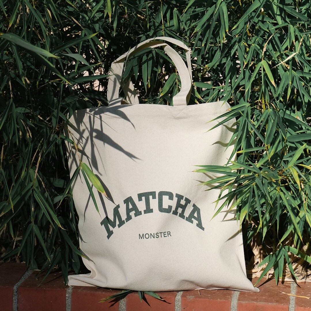 Matcha Monster Tote Bag, Canvas Tote Bag, Aesthetic Tote Bag, Reusable ...