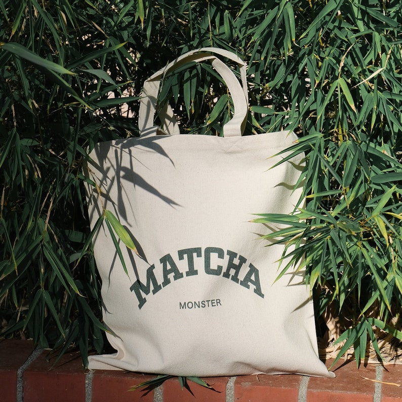 Matcha Monster Tote Bag, Canvas Tote Bag, Aesthetic Tote Bag, Reusable ...