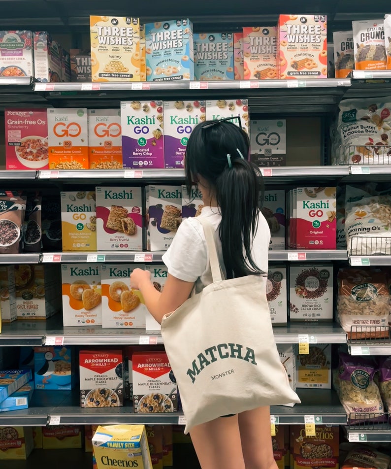 Matcha Monster Tote Bag, Canvas Tote Bag, Aesthetic Tote Bag, Reusable ...