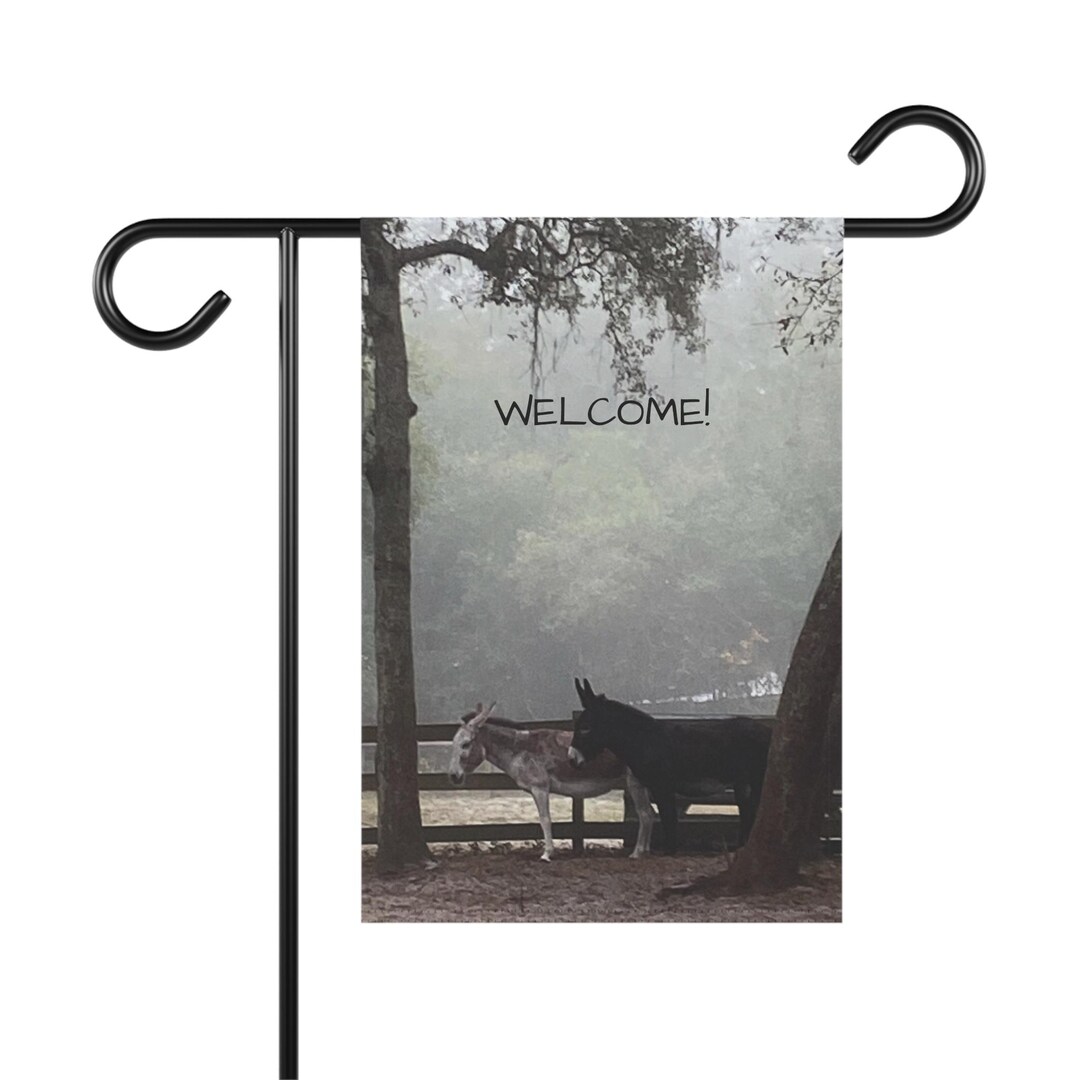 Outdoor Banner, Donkeys in the Mist Garden & House Decor, Vertical Flag ...