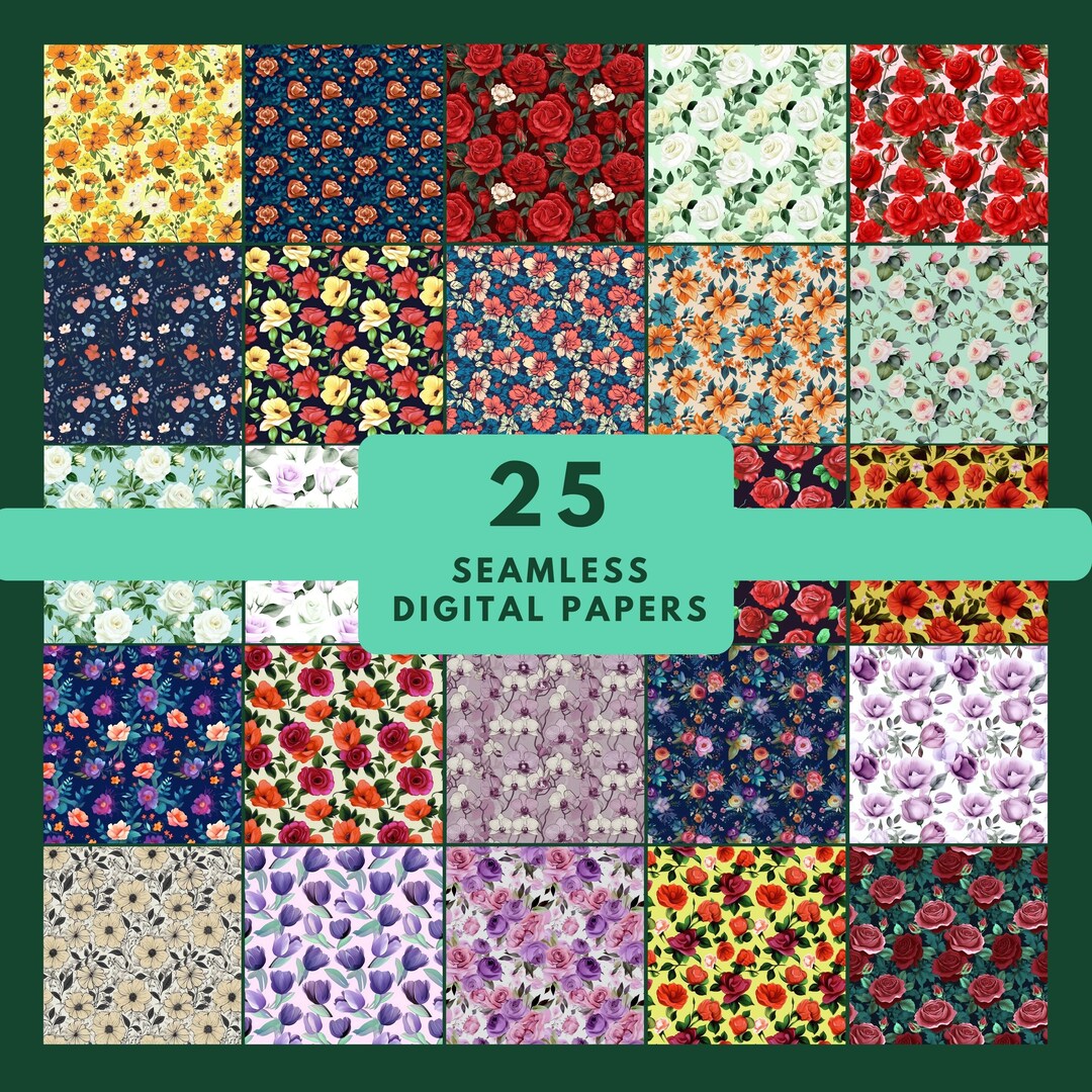 Flower Pattern Digital Paper Pack: 25 Seamless Patterns for - Etsy