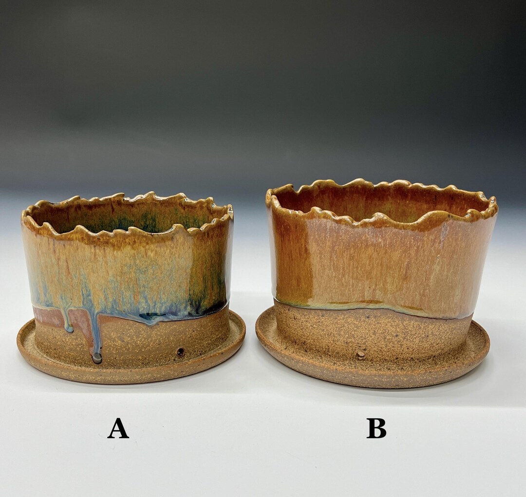Handmade Pottery Planter Pot With Drainage Holes & Attached Plate - Etsy