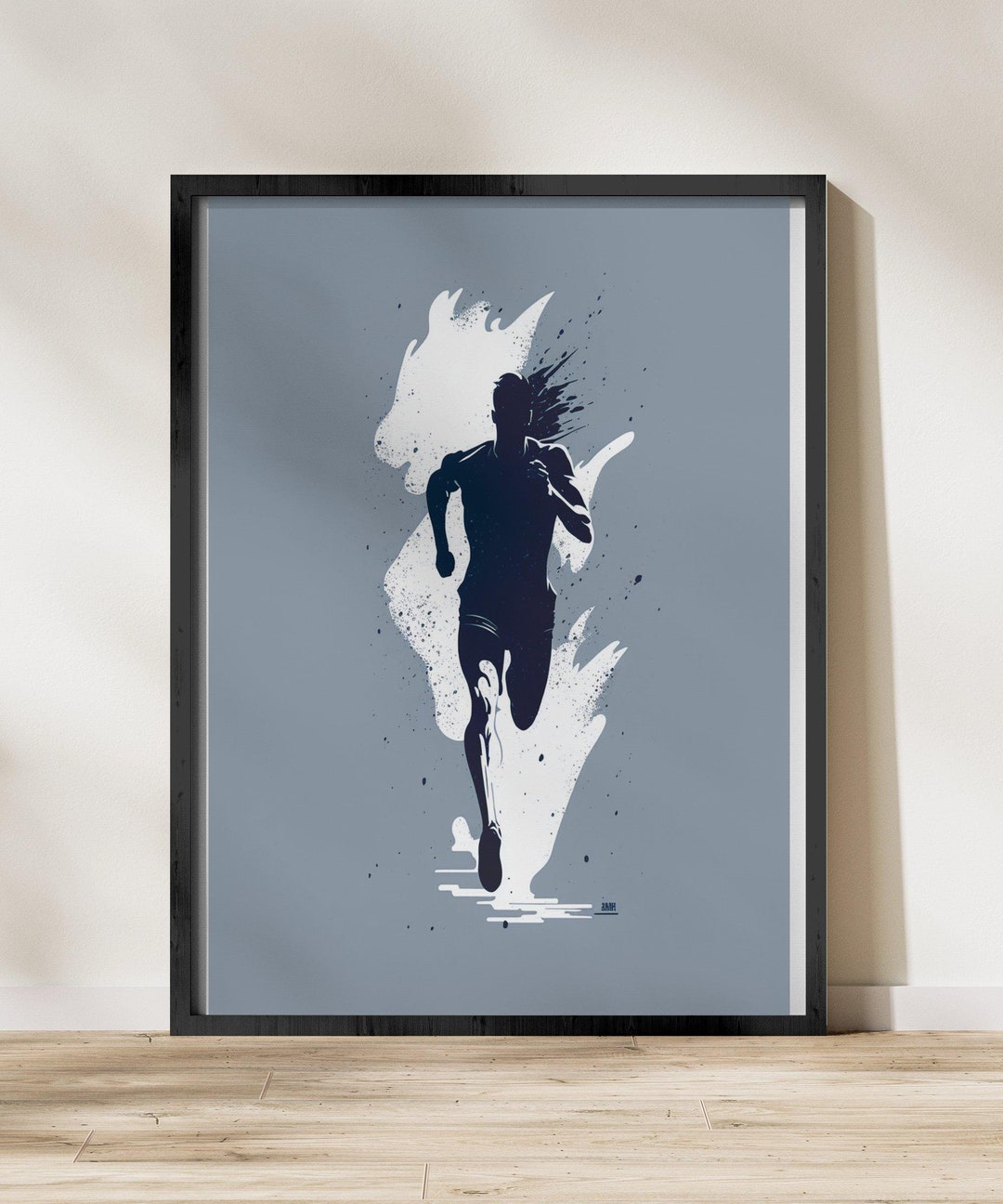 Minimalist Running Art Print Abstract Duo-tone Design Digital Download ...