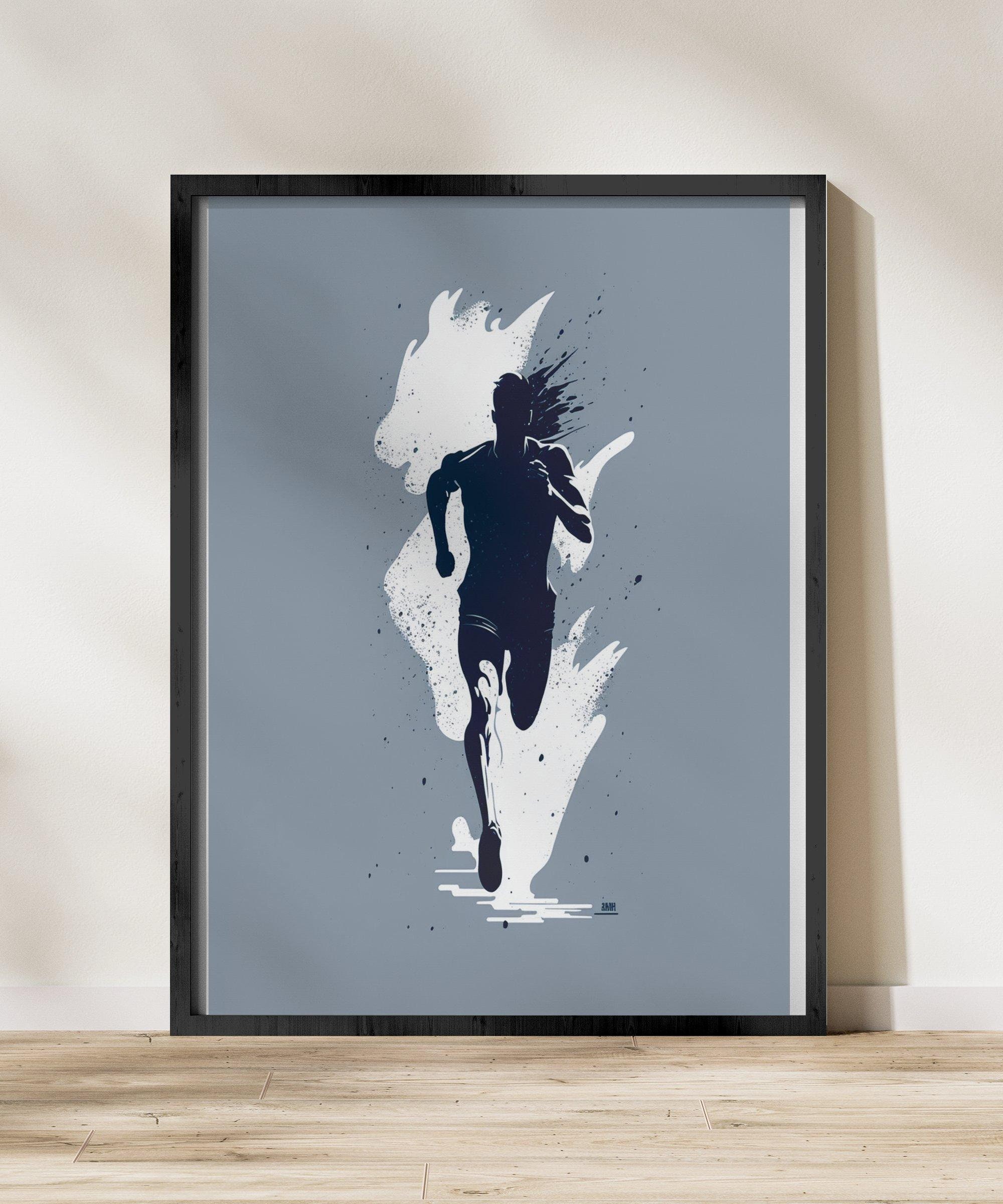 Minimalist Running Art Print Abstract Duo-tone Design Digital Download ...