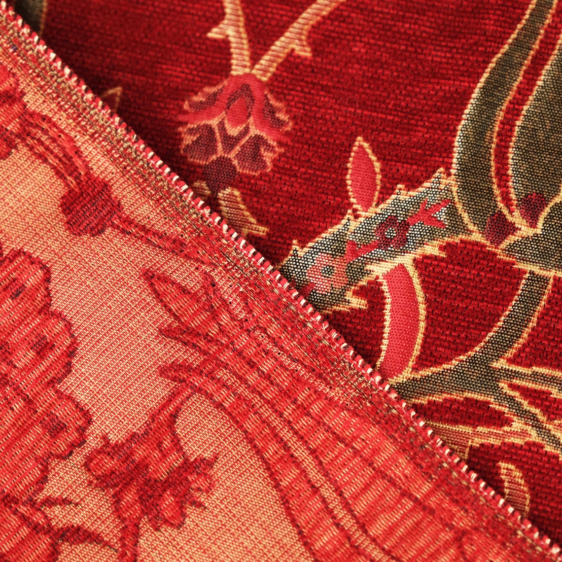Turkish Kilim Upholstery Fabric: Red Floral Persian Chenille - Etsy