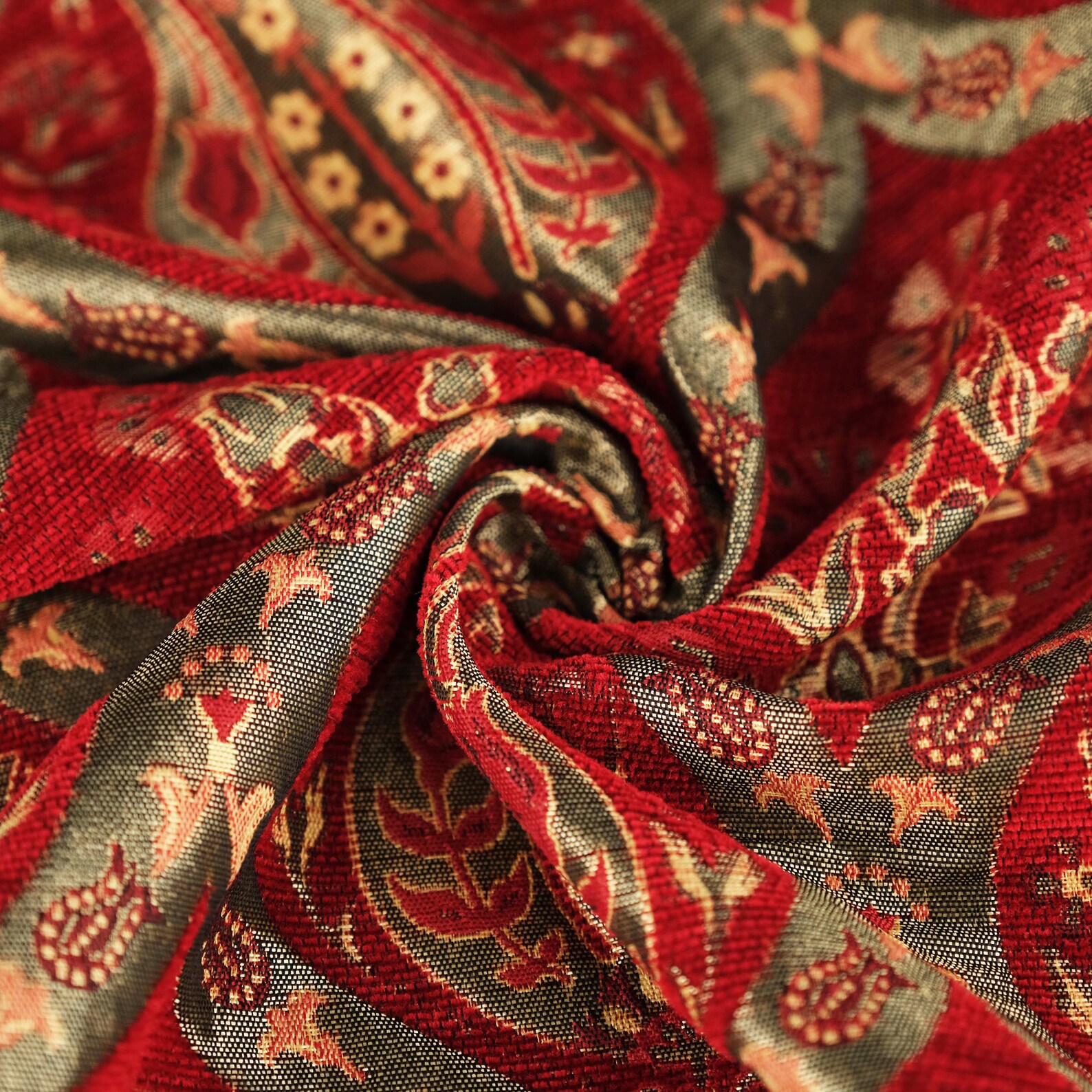 Turkish Kilim Upholstery Fabric: Red Floral Persian Chenille - Etsy