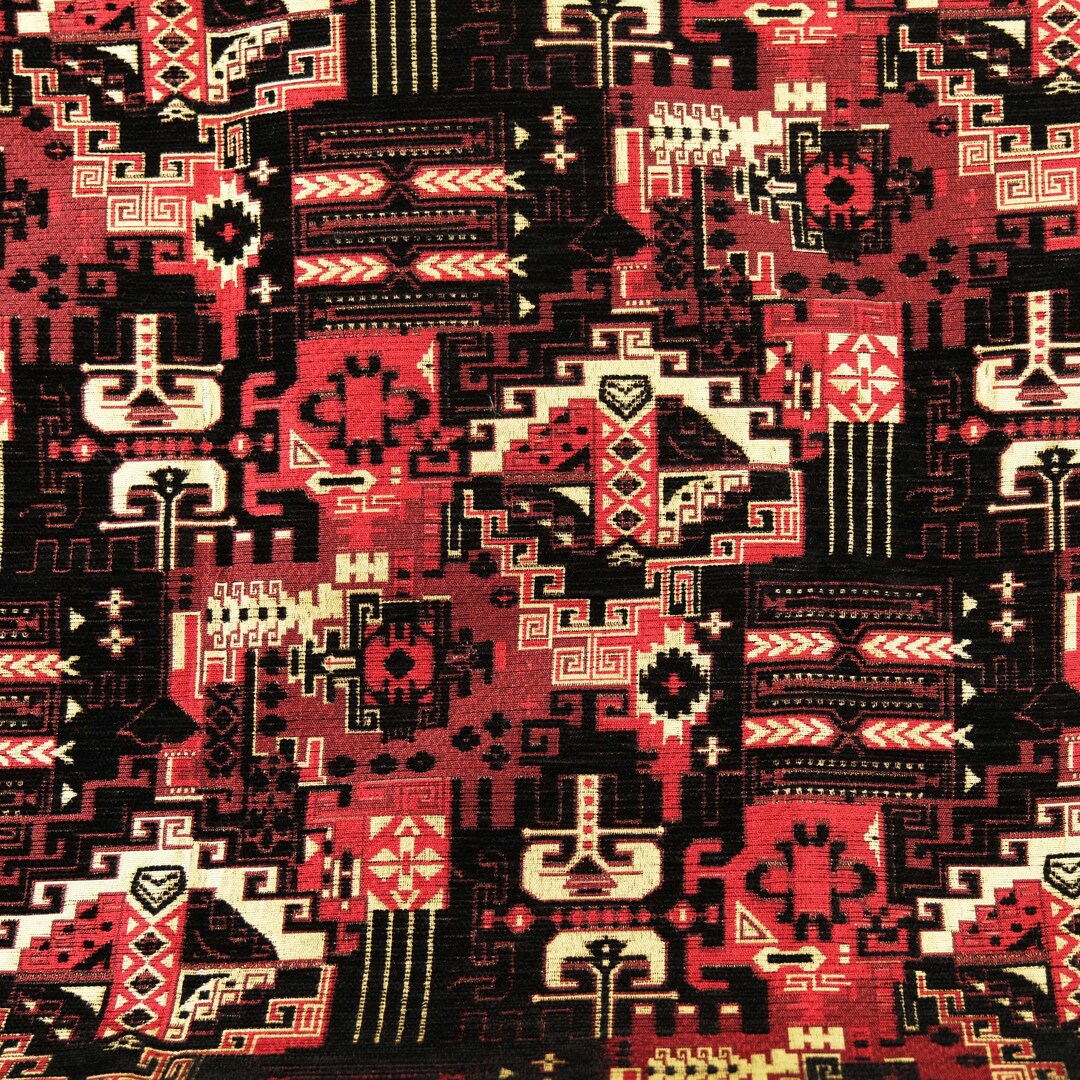 Black Turkish Kilim Fabric: Bohemian Chenille Upholstery Fabric by the ...