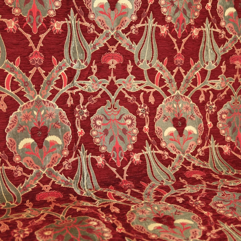 Dark Red Upholstery Fabric, Turkish Kilim Fabric, Kilim Fabric by Yard ...