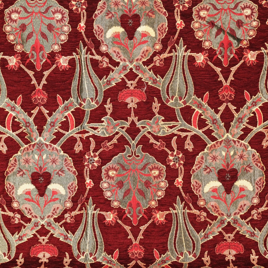 Dark Red Upholstery Fabric, Turkish Kilim Fabric, Kilim Fabric by Yard ...