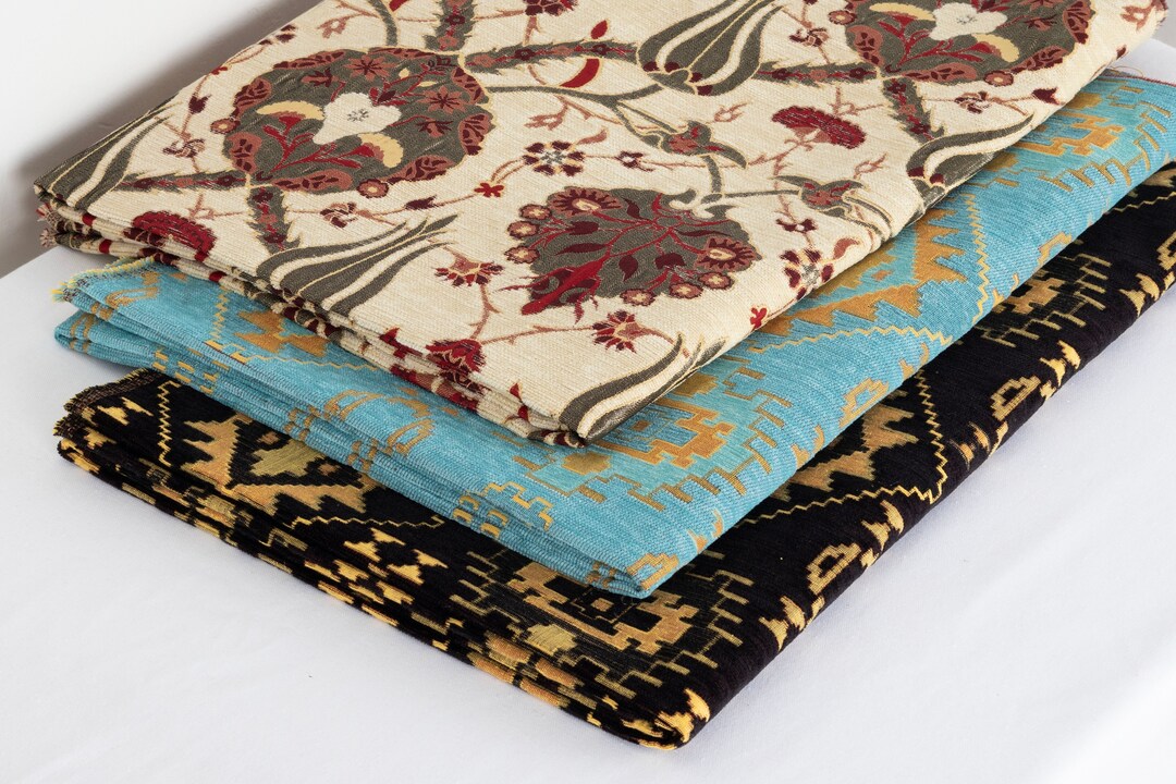 Turkish Boho Chenille Upholstery Fabric: Tribal Aztec Woven Rug - Etsy